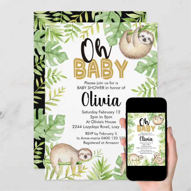 Sloth Baby Shower Invitation Baby Sloth | Zazzle
