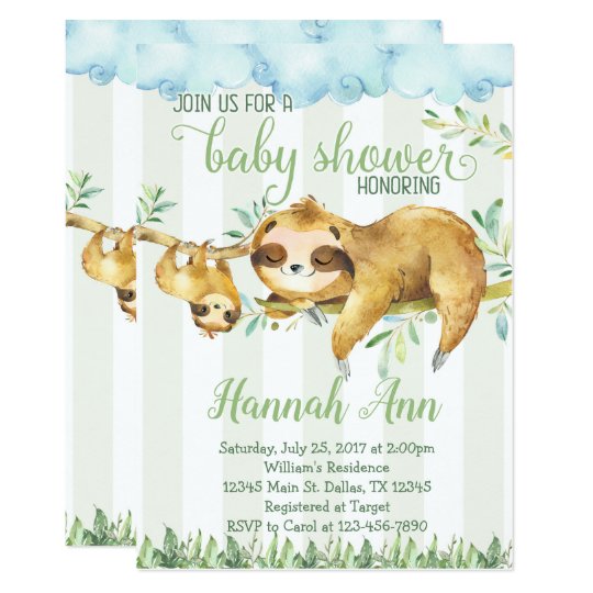 Sloth Baby Shower Invitation Invite | Zazzle.com