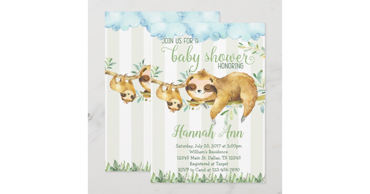 Sloth Baby Shower Invitation Invite | Zazzle