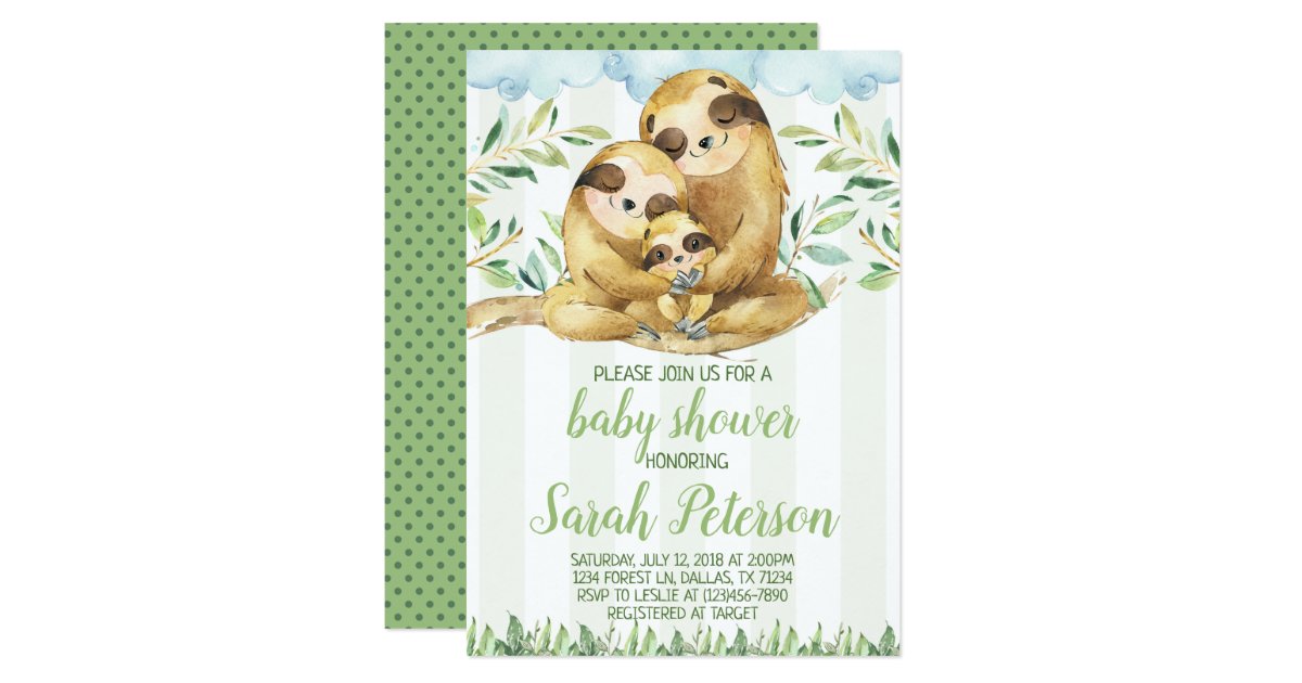 Sloth Baby Shower Invitation Invite | Zazzle.com