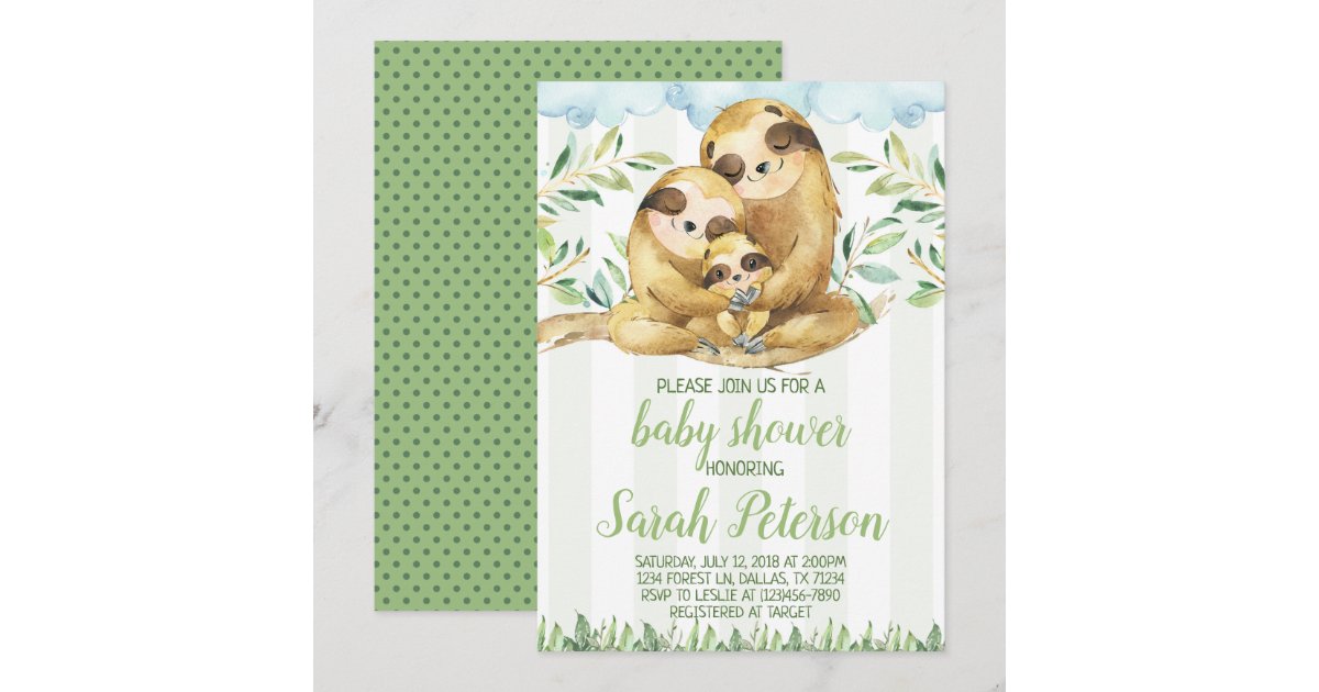 Sloth Baby Shower Invitation Invite | Zazzle