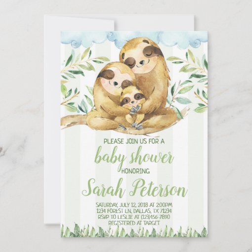 Sloth Baby Shower Invitation Invite | Zazzle