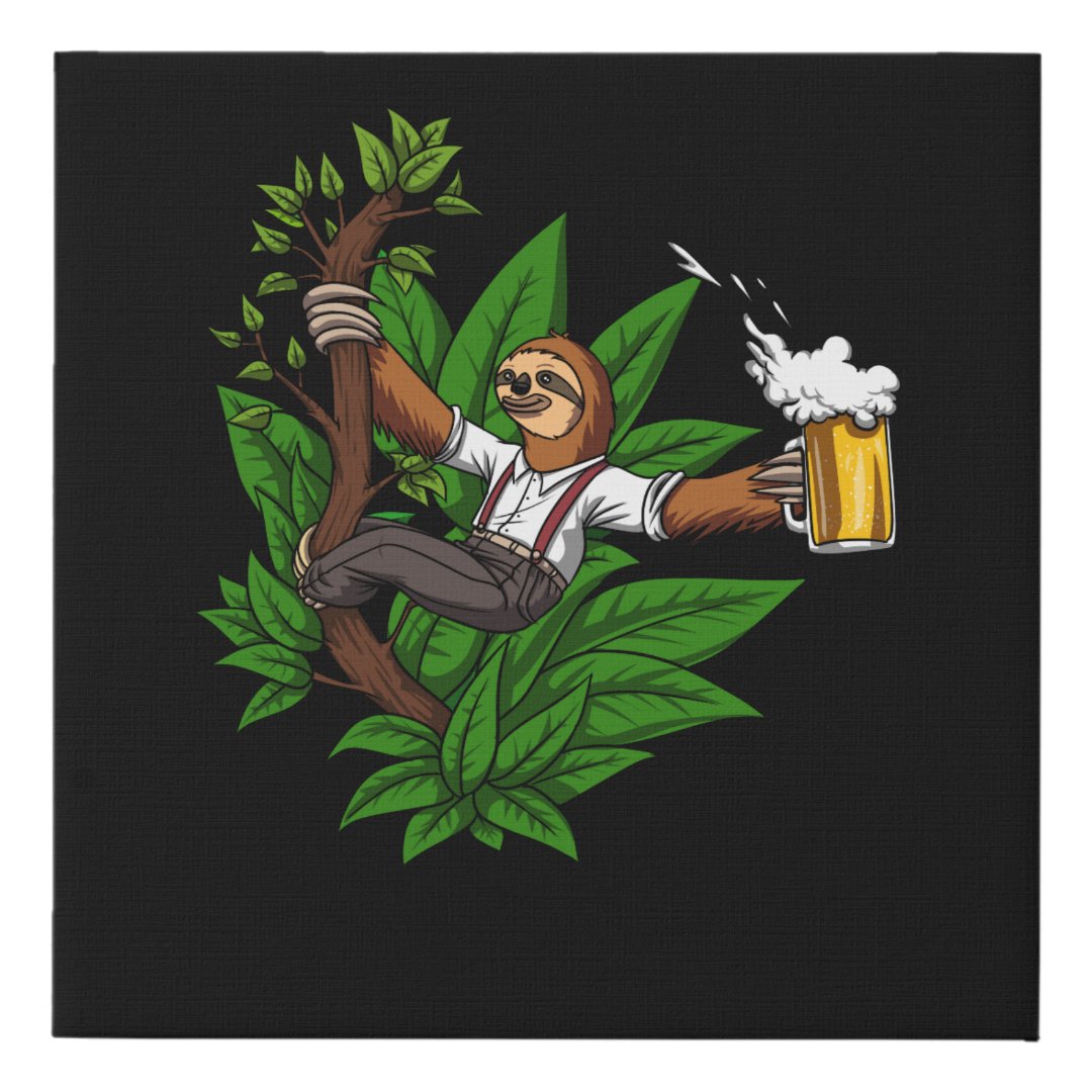 Sloth Beer Drinking Party Funny Animal Faux Canvas Print | Zazzle