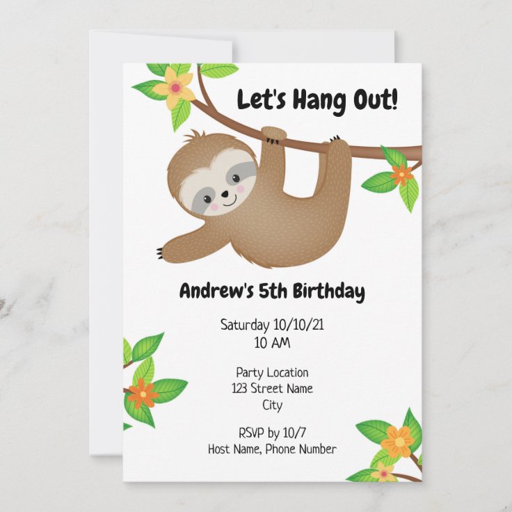 Sloth Birthday Invitation | Zazzle