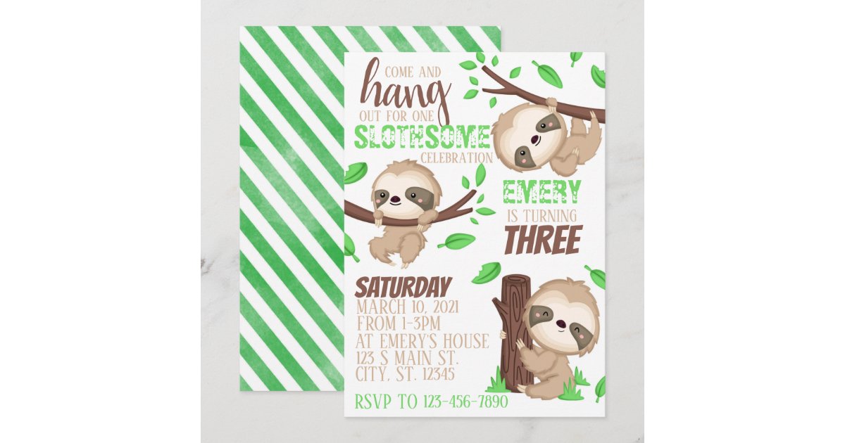 Sloth Birthday Invitation | Zazzle