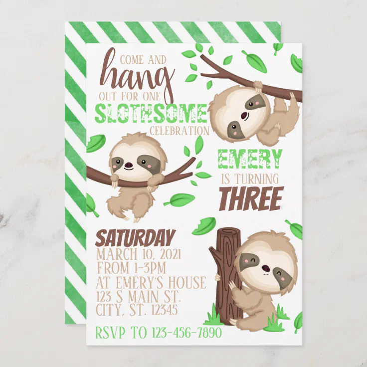 Sloth Birthday Invitation | Zazzle