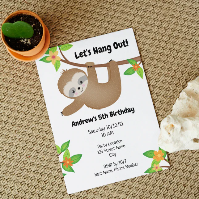 Sloth Birthday Invitation | Zazzle