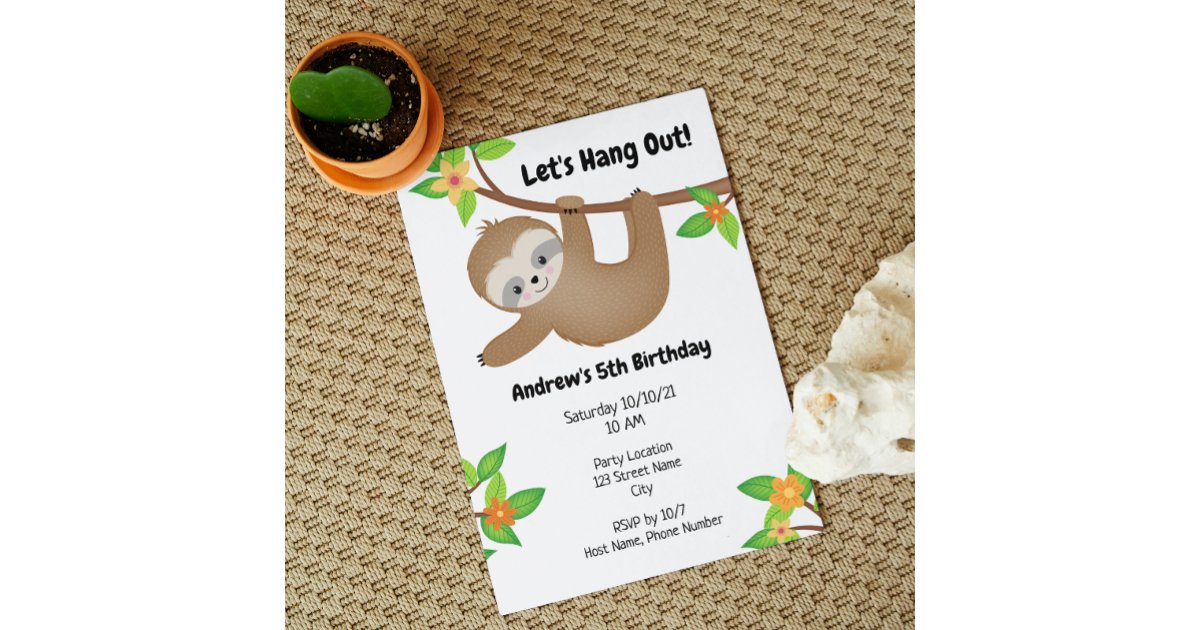 Sloth Birthday Invitation | Zazzle