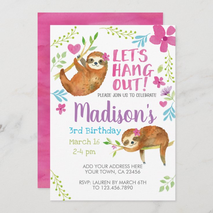 Sloth Birthday Invitation | Zazzle