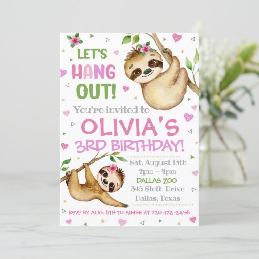 Sloth Birthday Invitation | Sloth Invitation | Zazzle