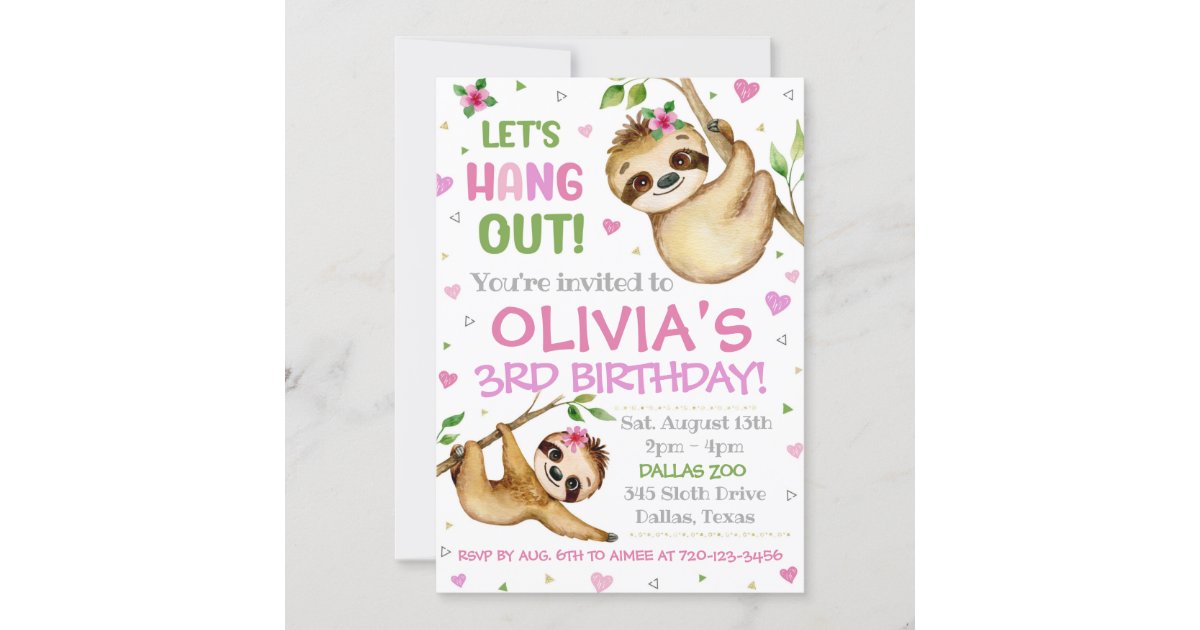 Sloth Birthday Invitation | Sloth Invitation | Zazzle