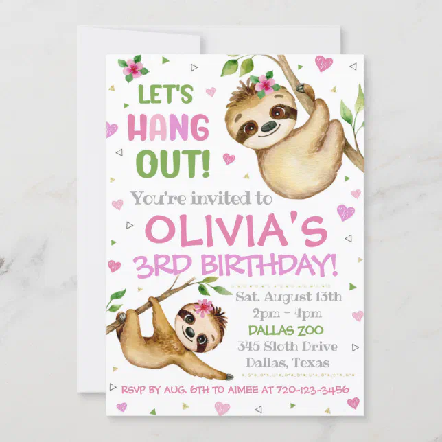 Sloth Birthday Invitation | Sloth Invitation | Zazzle