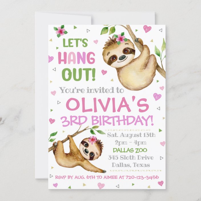Sloth Birthday Invitation | Sloth Invitation | Zazzle.com