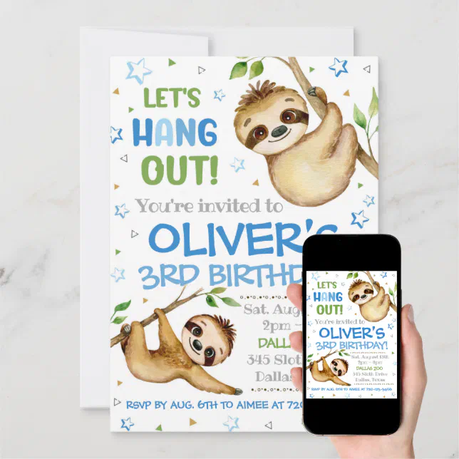 Sloth Birthday Invitation | Sloth Invitation | Zazzle