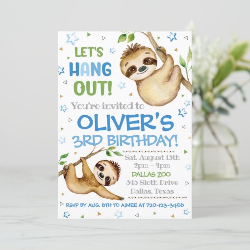 Sloth Birthday Invitation | Sloth Invitation | Zazzle