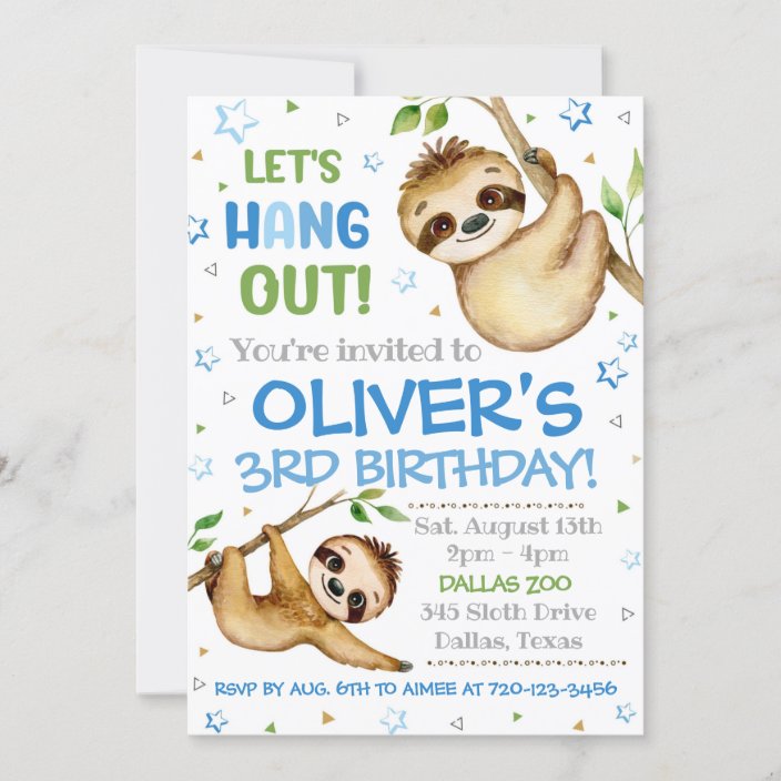 Sloth Birthday Invitation | Sloth Invitation | Zazzle.com