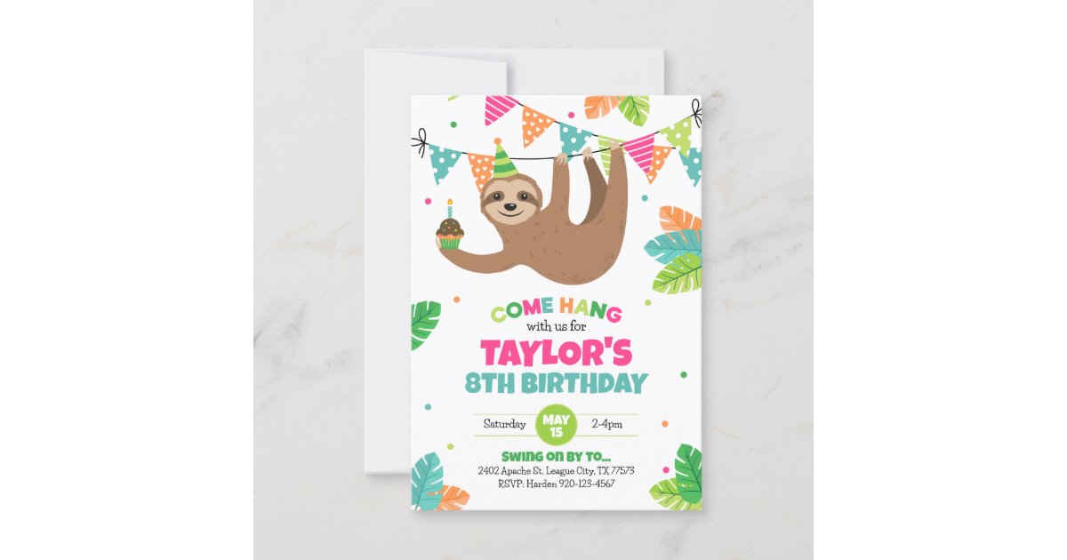Sloth Birthday Invitation, Sloth Party Invitation | Zazzle