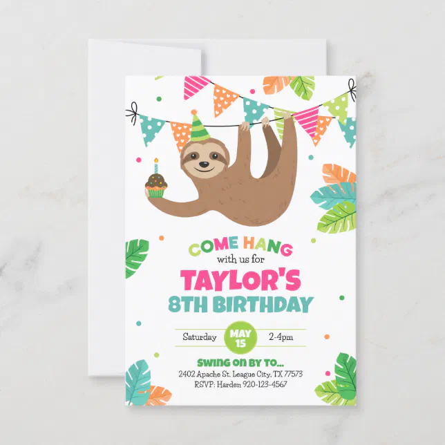 Sloth Birthday Invitation, Sloth Party Invitation | Zazzle