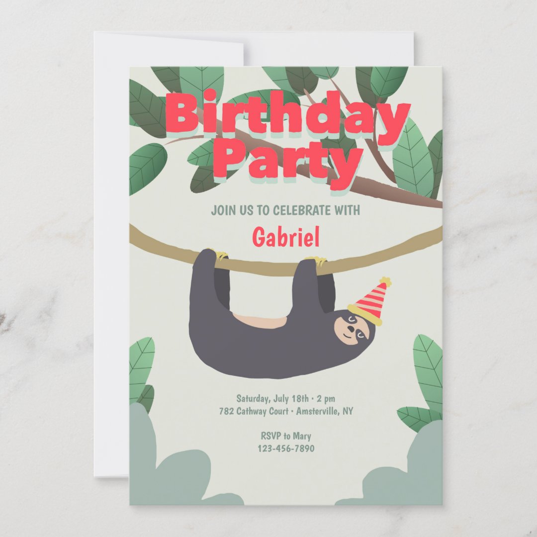 Sloth Birthday Party Invitation | Zazzle