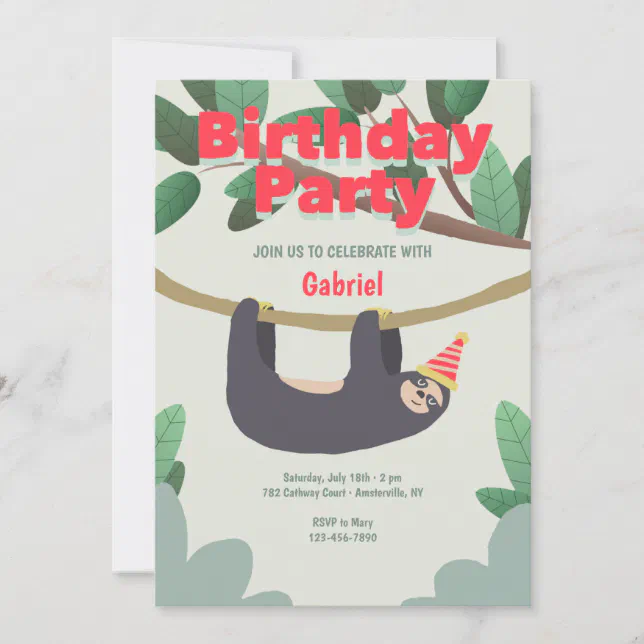 Sloth Birthday Party Invitation | Zazzle