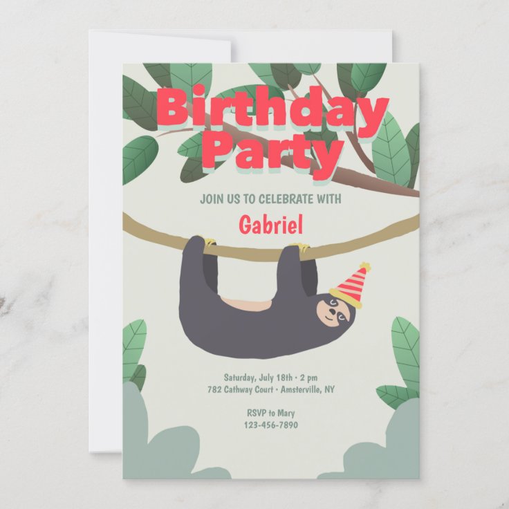 Sloth Birthday Party Invitation | Zazzle