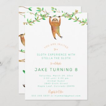 Sloth Birthday Party Invitation | Zazzle