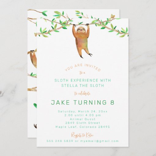 Sloth Birthday Party Invitation | Zazzle