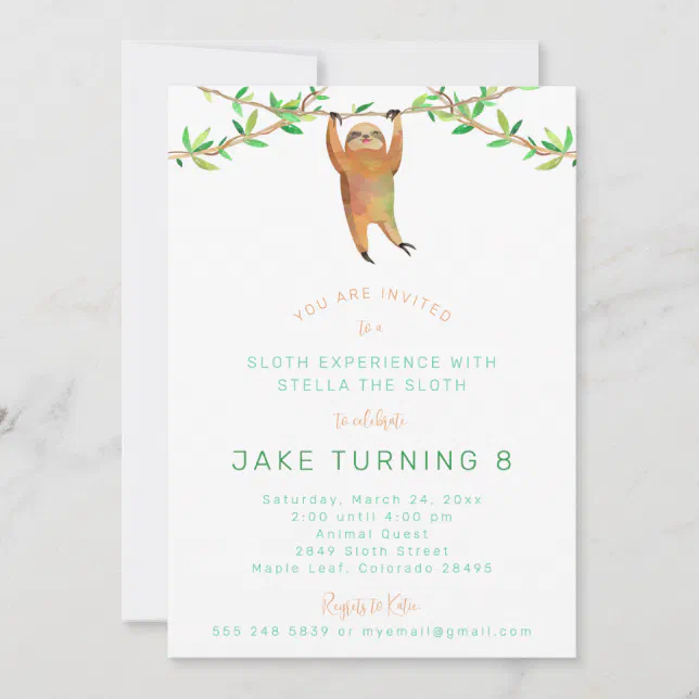 Sloth Birthday Party Invitation | Zazzle