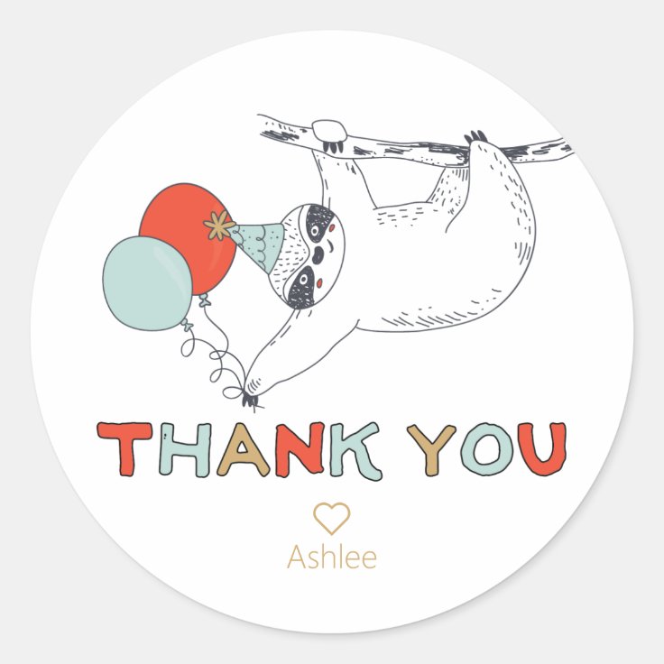 Sloth Birthday Thank You Classic Round Sticker | Zazzle