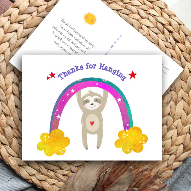 Sloth Boho Rainbow Birthday Cute Modern Thank You Postcard | Zazzle