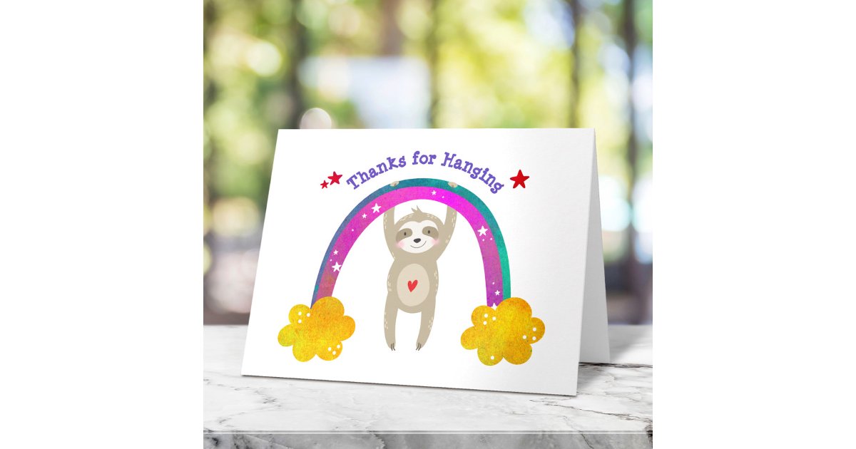 Sloth Boho Rainbow Whimsical Modern Birthday Cute Thank You Card | Zazzle