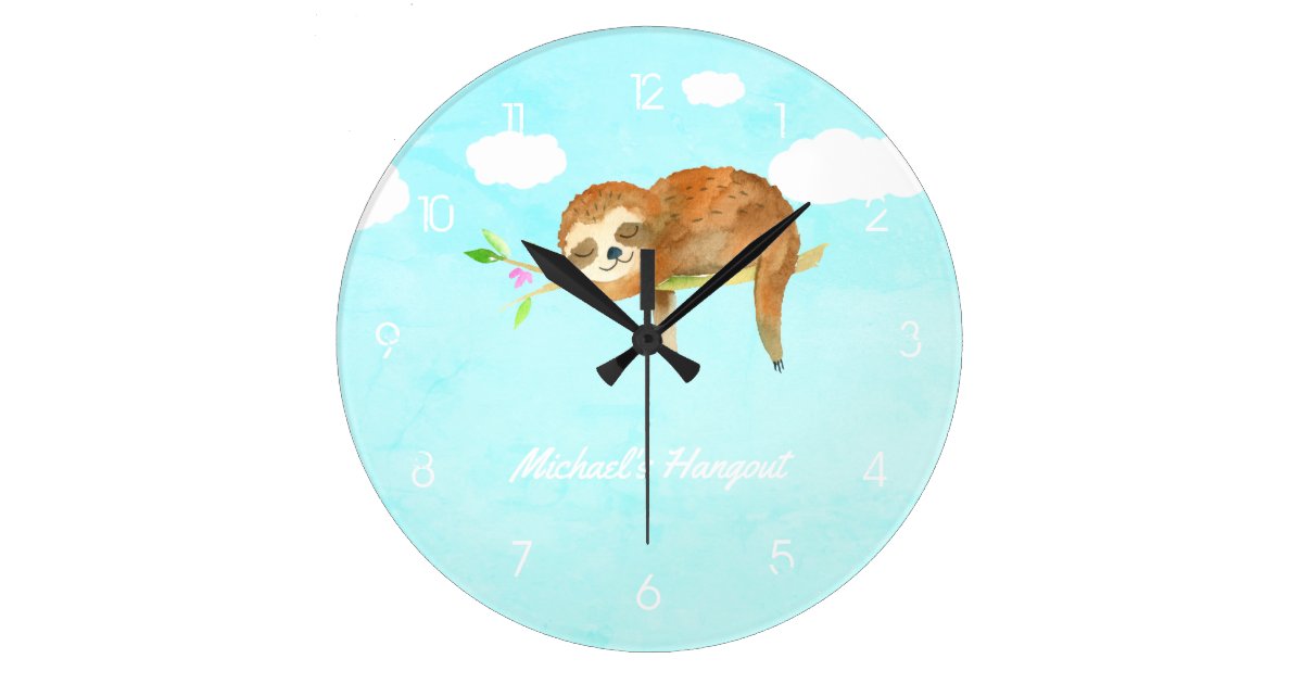 Sloth cartoon personalized large clock | Zazzle.com