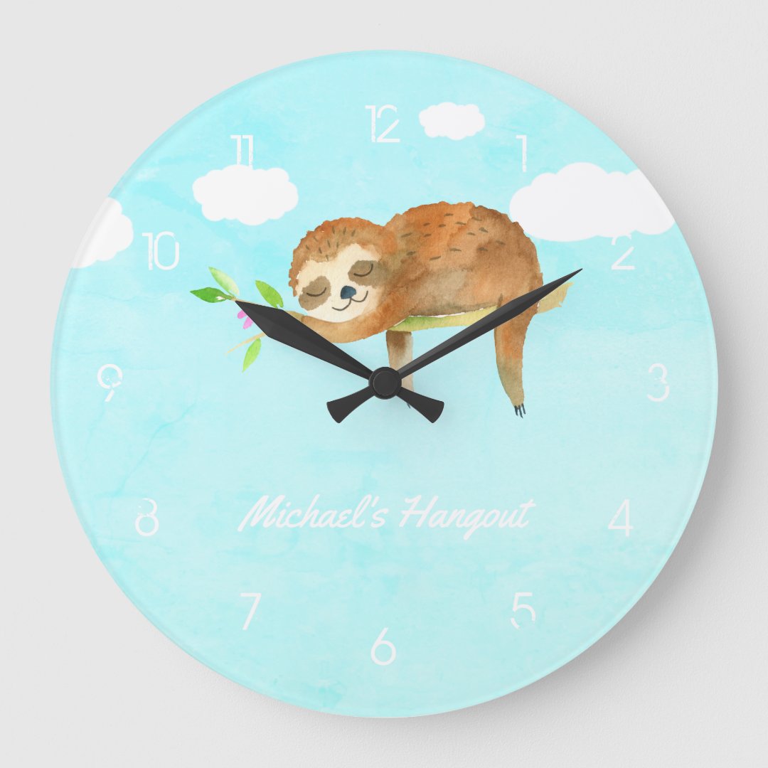 Sloth cartoon personalized large clock | Zazzle
