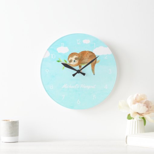 Sloth cartoon personalized large clock | Zazzle