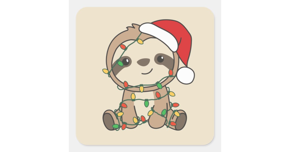 Sloth Christmas Winter Animals Sloths Square Stick Square Sticker | Zazzle