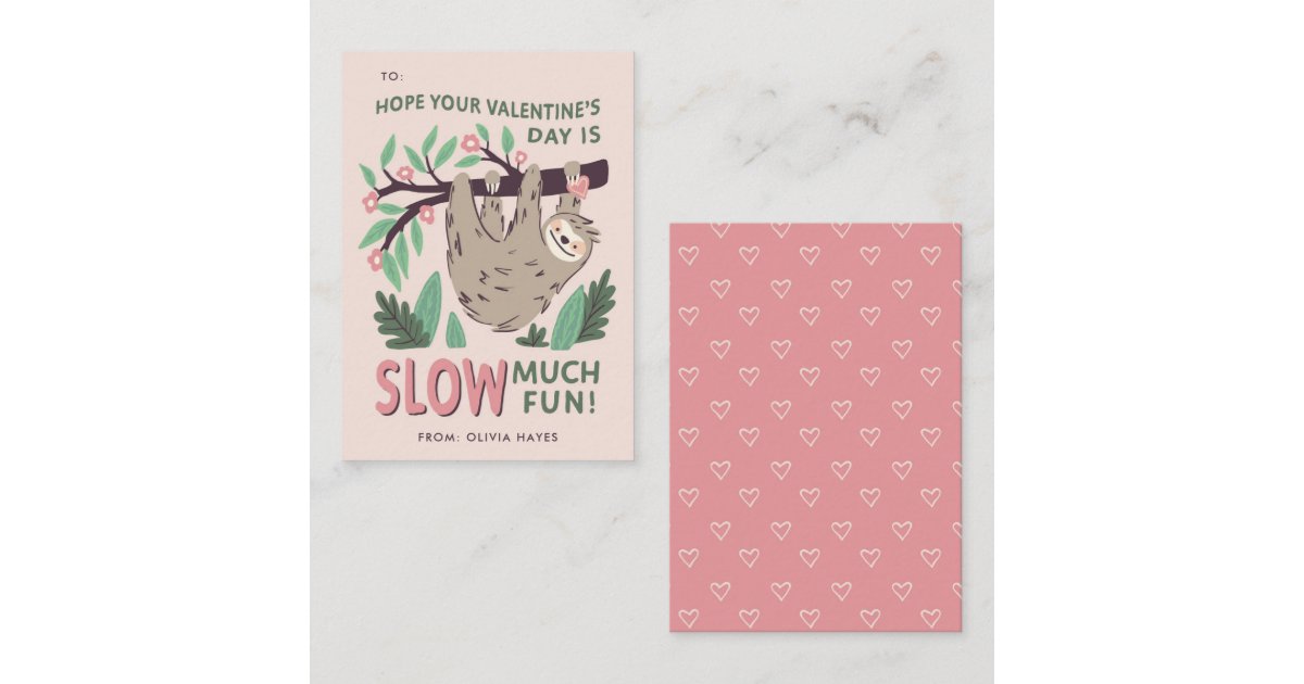 Sloth Classroom Valentine's Exchange Note Card | Zazzle
