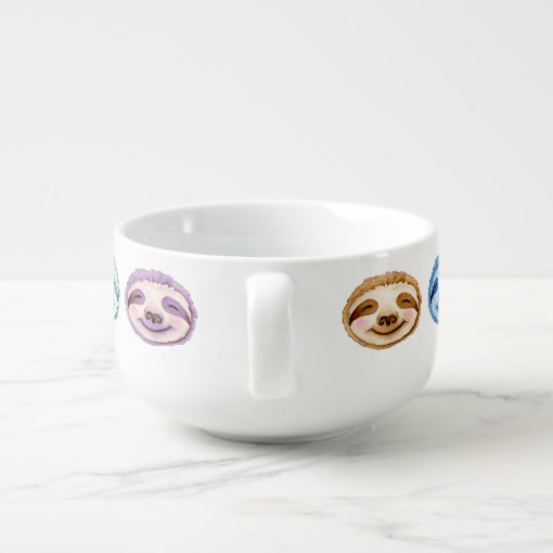 Sloth colorful faces watercolor art soup mug | Zazzle