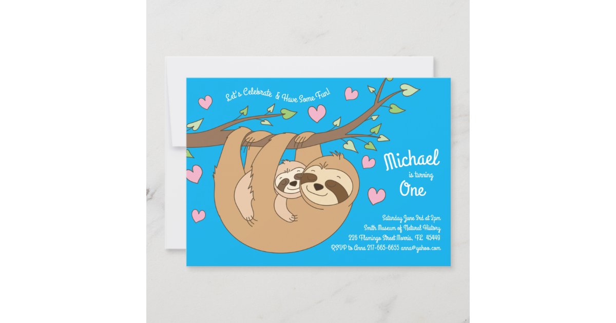Sloth Cute Kids 1st Birthday Party Invitation | Zazzle