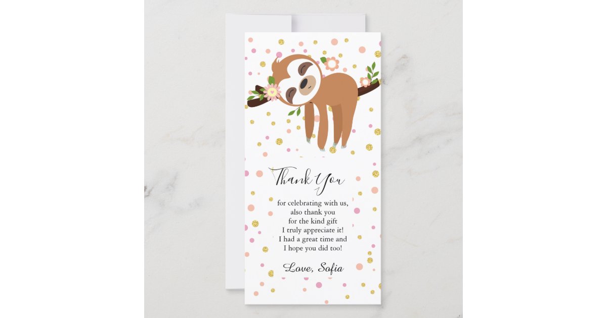 sloth, cute sloth, animal illustration thank you card | Zazzle