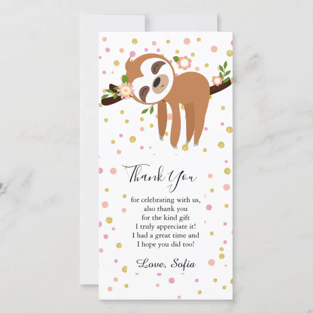 sloth, cute sloth, animal illustration thank you card | Zazzle
