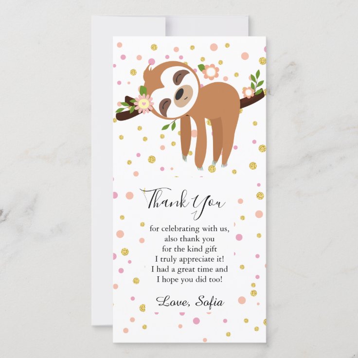 sloth, cute sloth, animal illustration thank you card | Zazzle