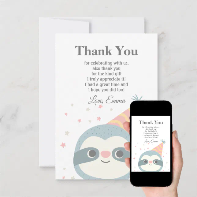 sloth, cute sloth, animal, thank you card | Zazzle