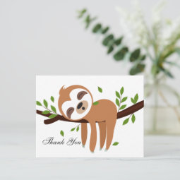 sloth, cute thank you card | Zazzle