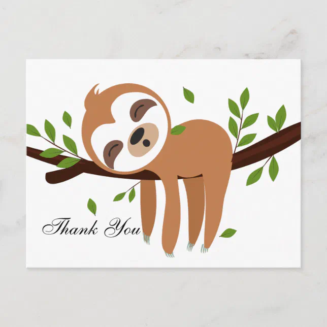 sloth, cute thank you card | Zazzle