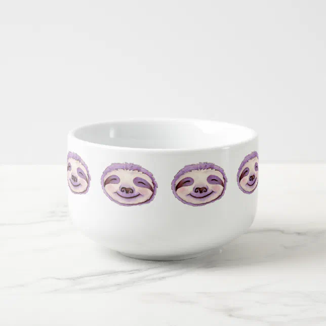 Sloth face watercolor art patterned soup mug | Zazzle