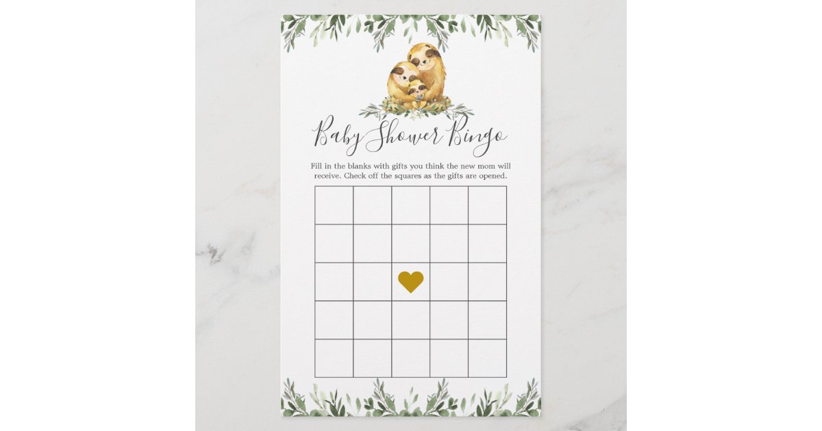 Sloth Family Baby Shower Bingo Game | Zazzle