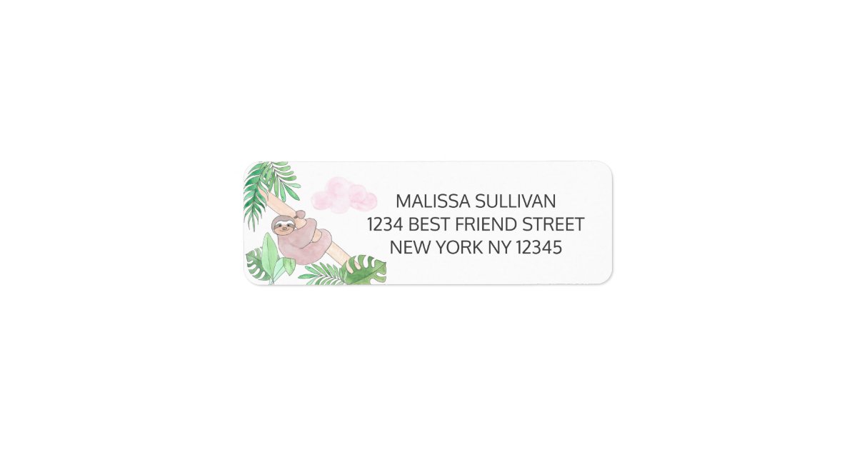Sloth Girl 's Baby Shower Return Address Label | Zazzle