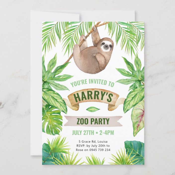 Sloth Invitation, Zoo birthday Invitation | Zazzle.com