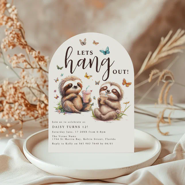 Sloth Lets Hang Out! | Birthday Party Invitation | Zazzle