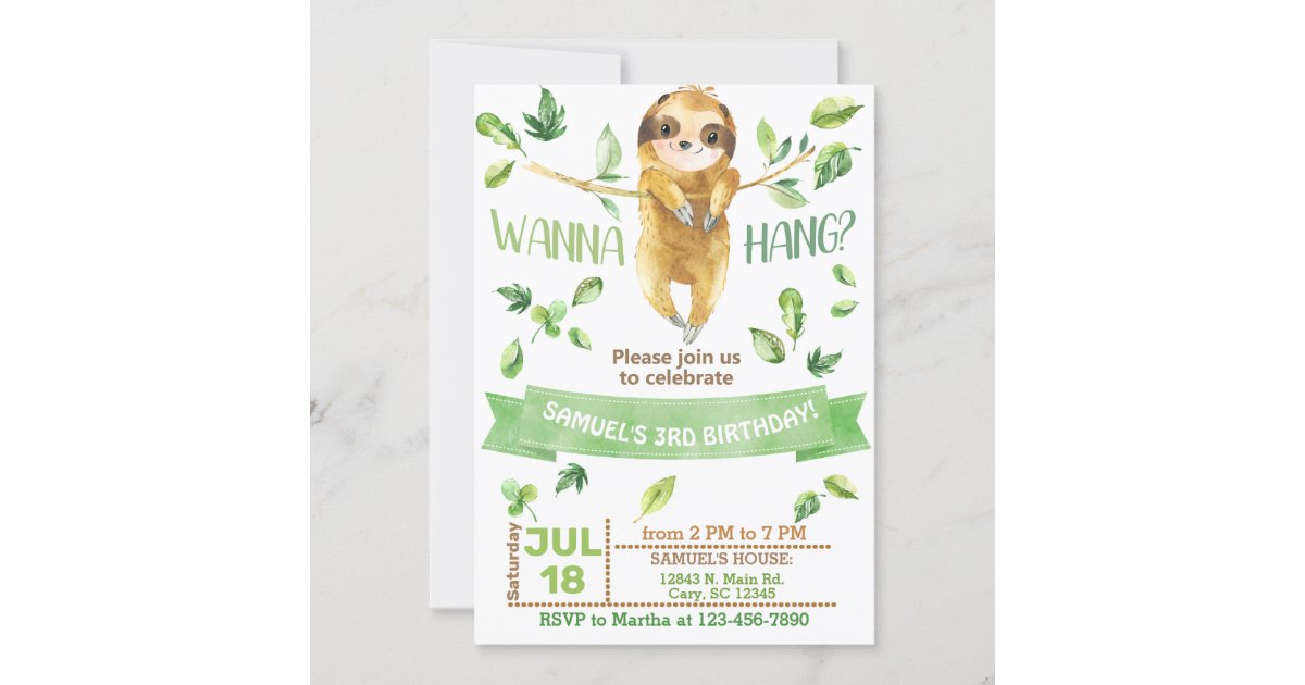 Sloth let's hang out boy invitation. invitation | Zazzle